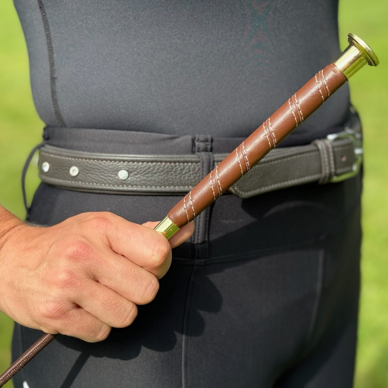 Belle Brown Leather Dressage Whip with Stitching – iRide EQ